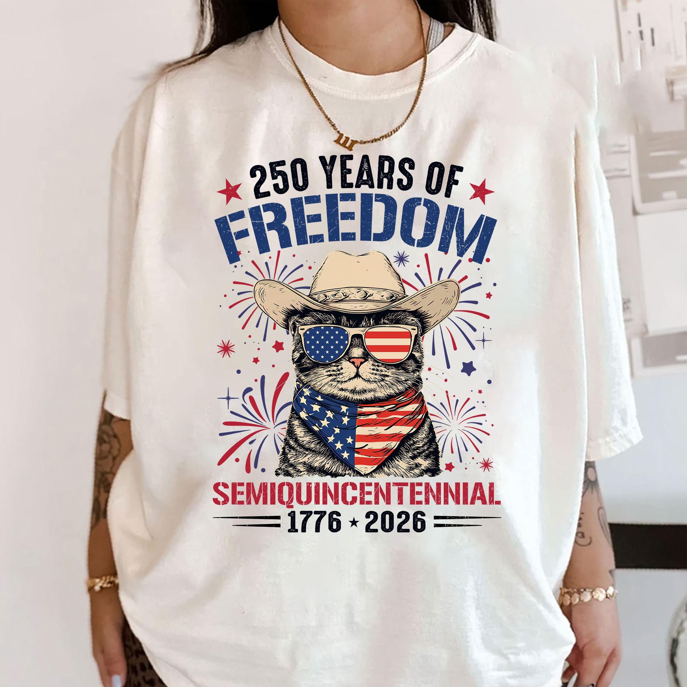 Teeso Cat Shirt, 250 Years of Semiquincentennial 1776-2026, Patriotic ...