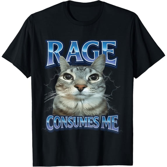 Teeso Cat T-Shirt, Cute Cat Rage Consumes Me, Staring Cat, White 4XL ...