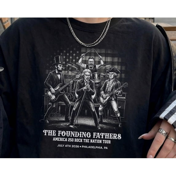 Teeso The Founding Fathers Rock Band T-Shirt: America 250 Rock the ...
