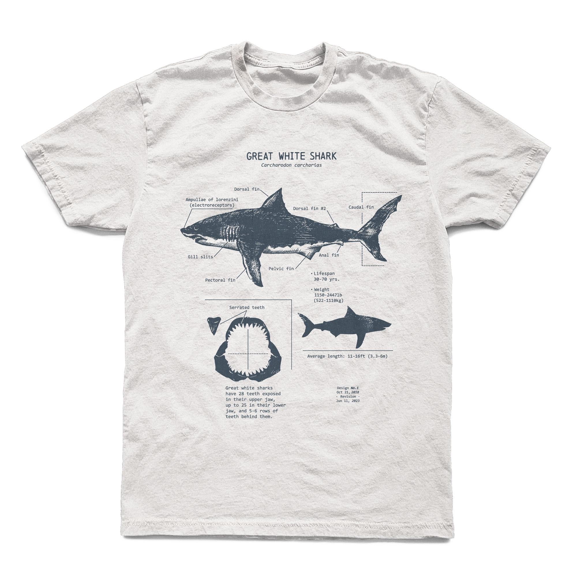 Teeso Great White Shark Anatomy T-Shirt – Hand-Drawn Biology Diagram ...