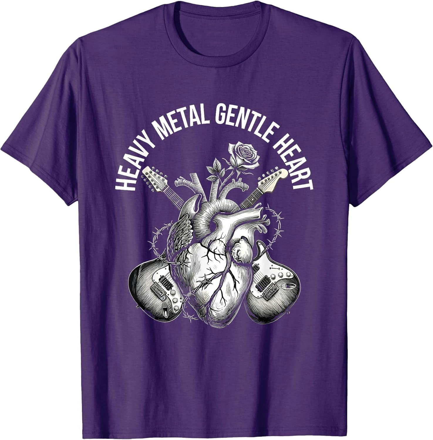Teeso Heavy Metal Gentle Heart Graphic Design T-Shirt, White 5XL ...