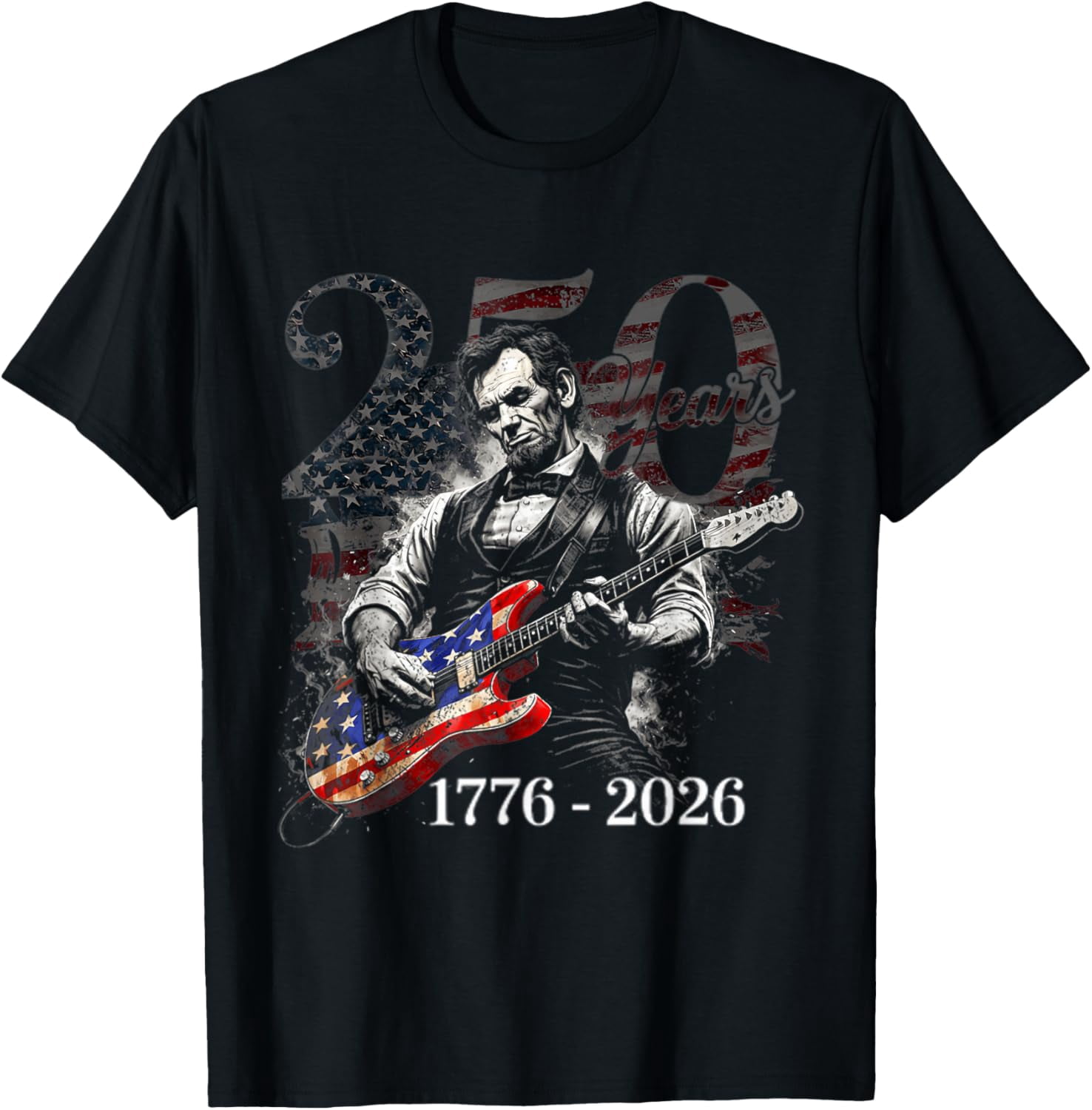 Teeso Lincoln Playing Guitar T-Shirt, 250th Anniversary Graphic Tee ...