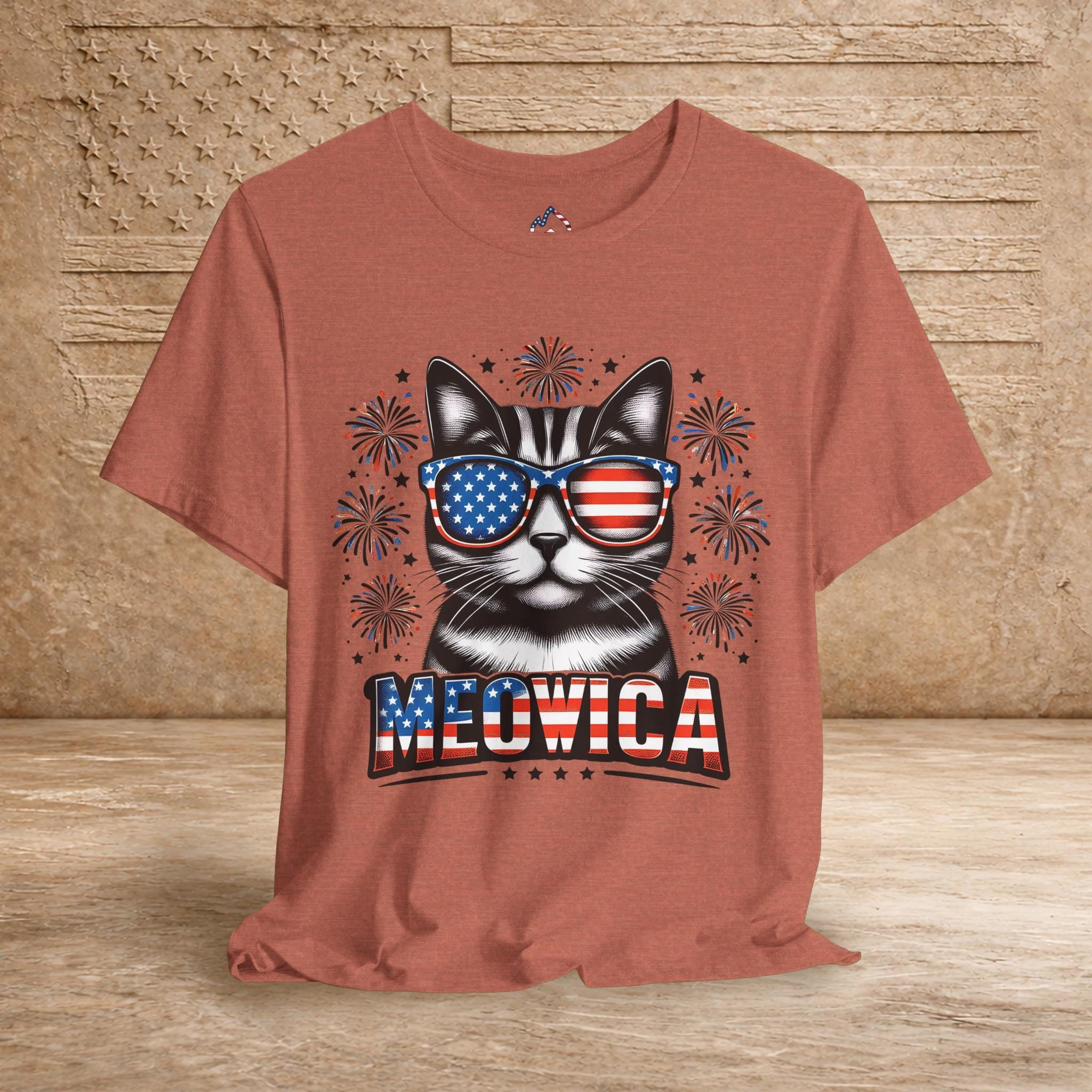 Teeso MEOWICA!! T-Shirt American Cat Patriot USA Fun Shirt, Sand S ...