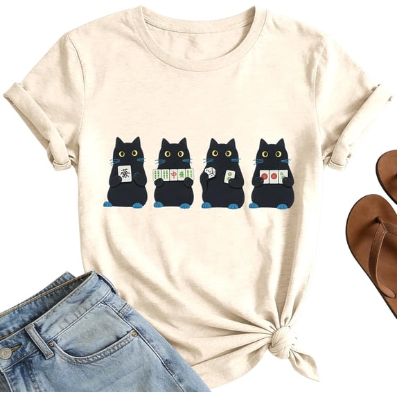 Teeso Mahjong Shirts for Women Cute Black Cats Mahjong Shirt Mahjong ...
