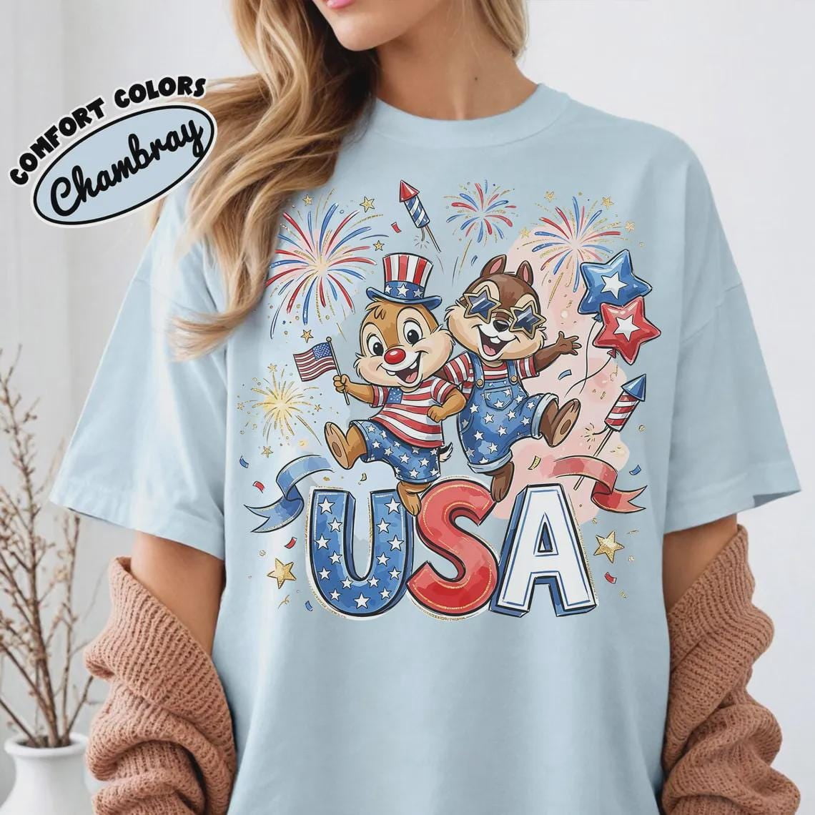 Teeso Retro Patriotic Cartoon Chipmunk Shirt, USA 250th Anniversary Tee ...