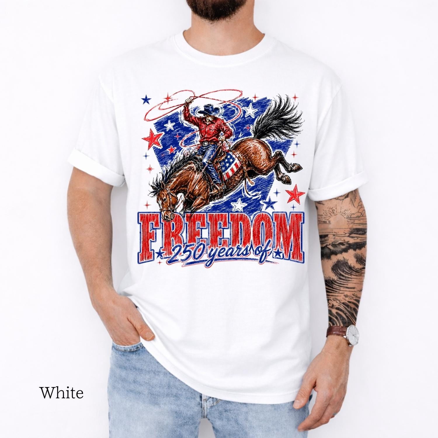 Teeso Rodeo Cowboy Freedom 250 Years of Independence Graphic T-Shirt ...