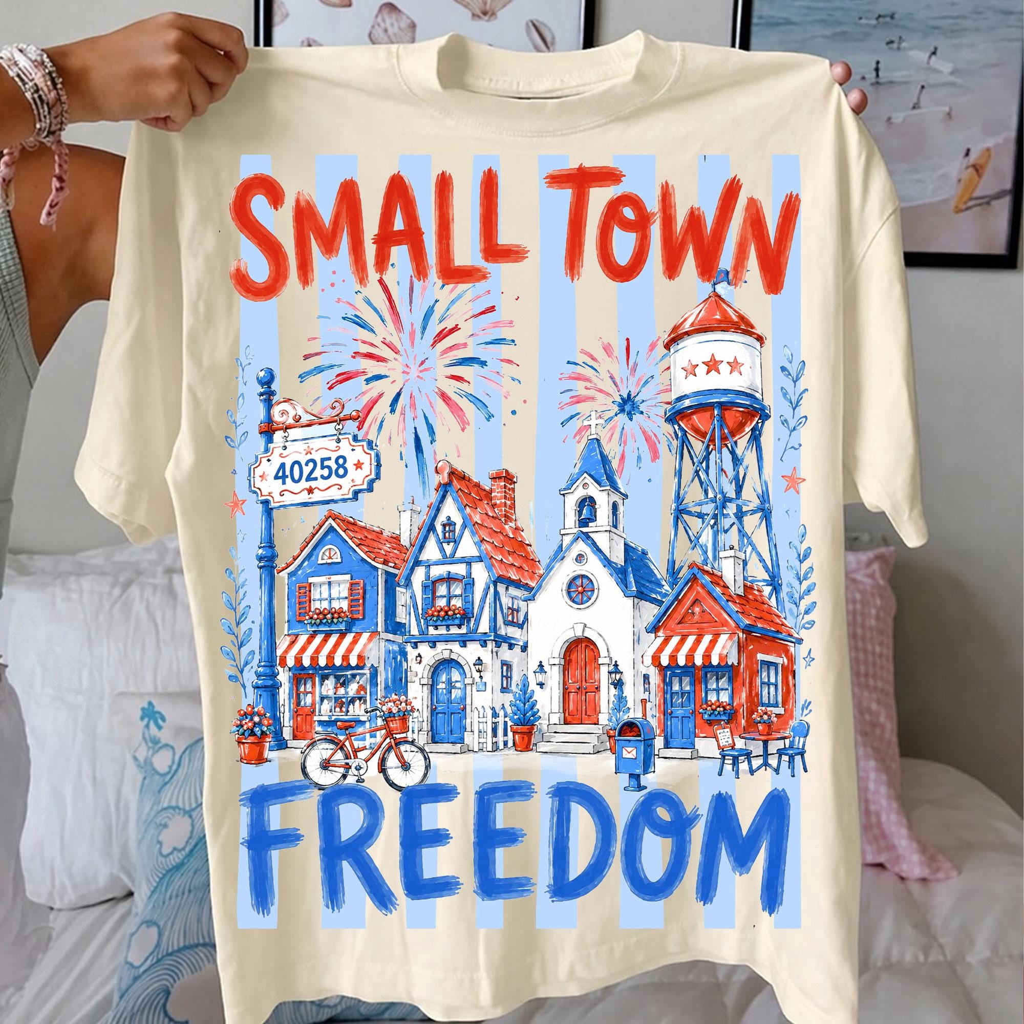 Teeso Striped Patriotic Small Town Red White Blue Freedom Vintage ...