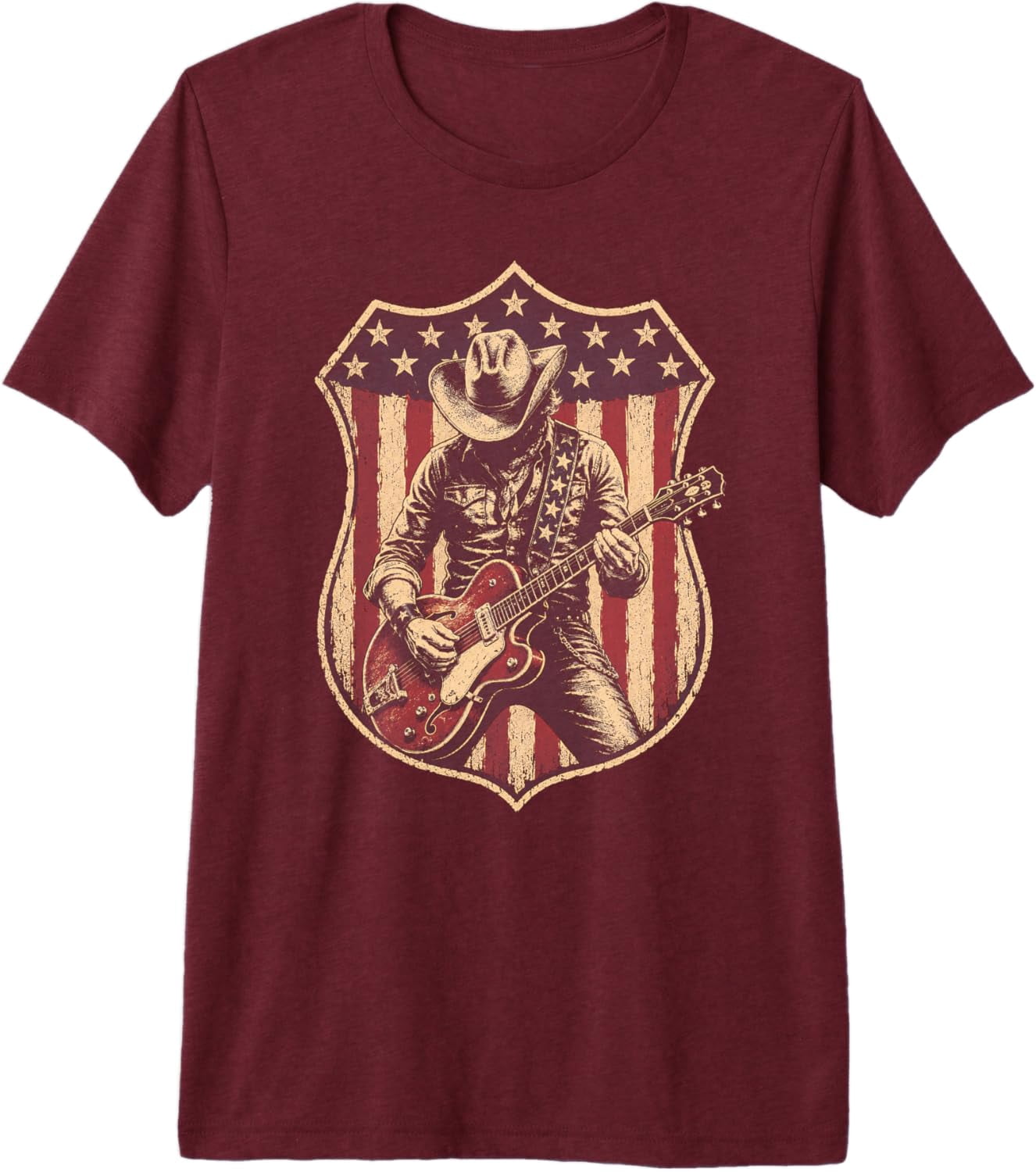 Teeso USA 2026 American Flag Patriotic Guitar Tri-Blend T-Shirt, Navy ...