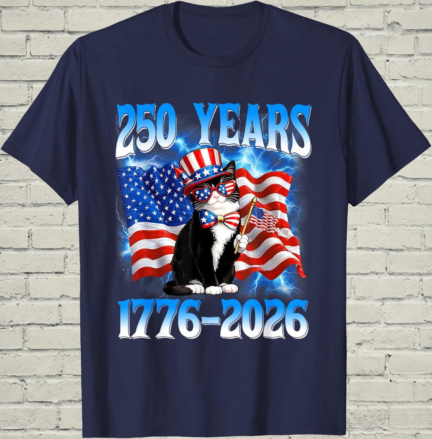Teeso USA 250th Anniversary Shirt, Patriotic Cat Tee, Retro American ...