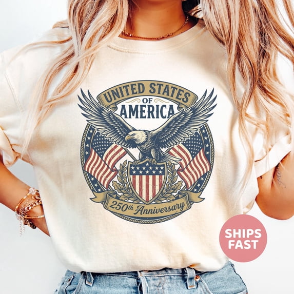 Teeso USA 250th Anniversary Shirt, Patriotic Graphic Tee, Vintage Style ...