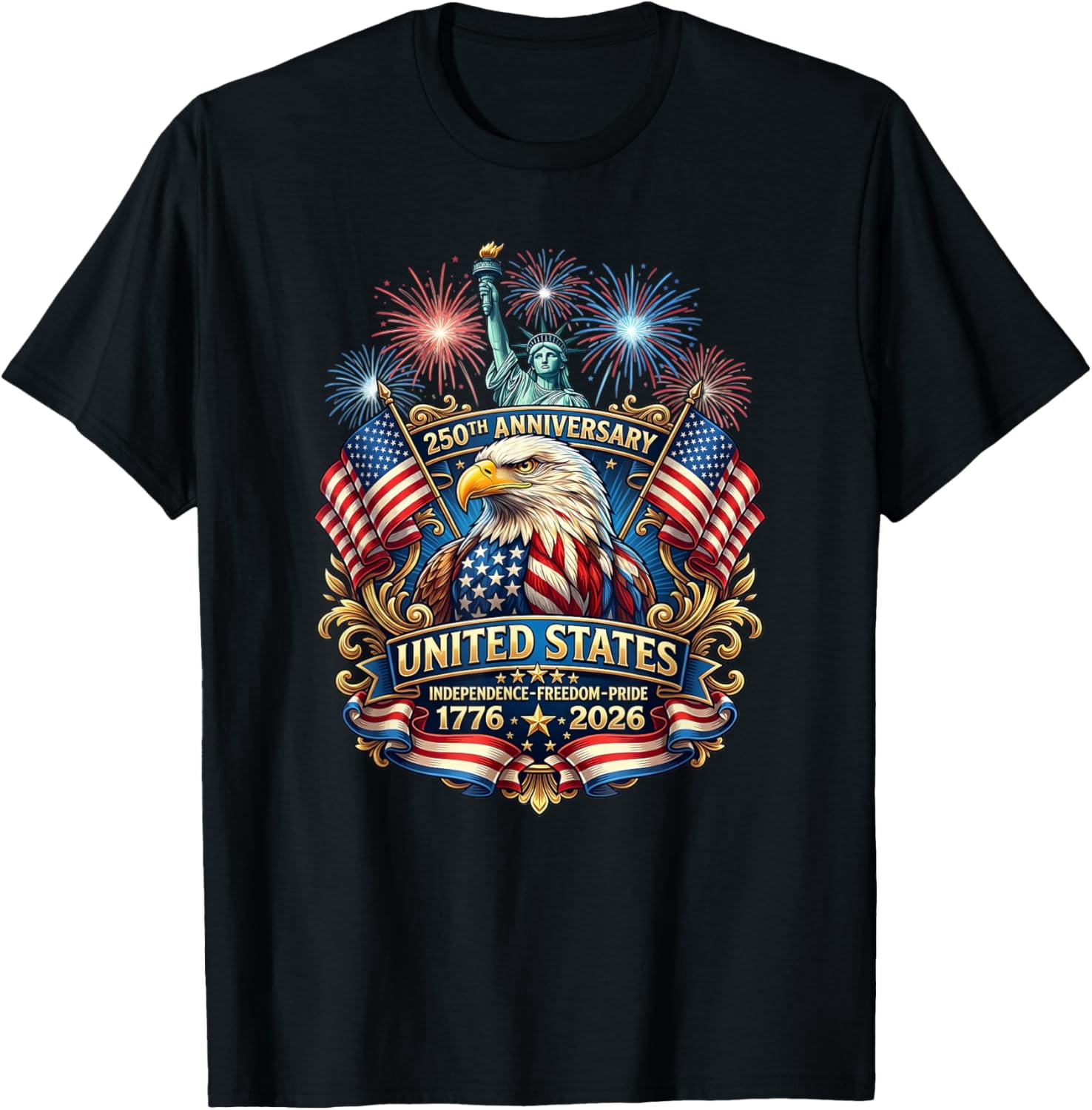 Teeso USA Independence 250th Anniversary 1776 2026 Patriotic Eagle T ...