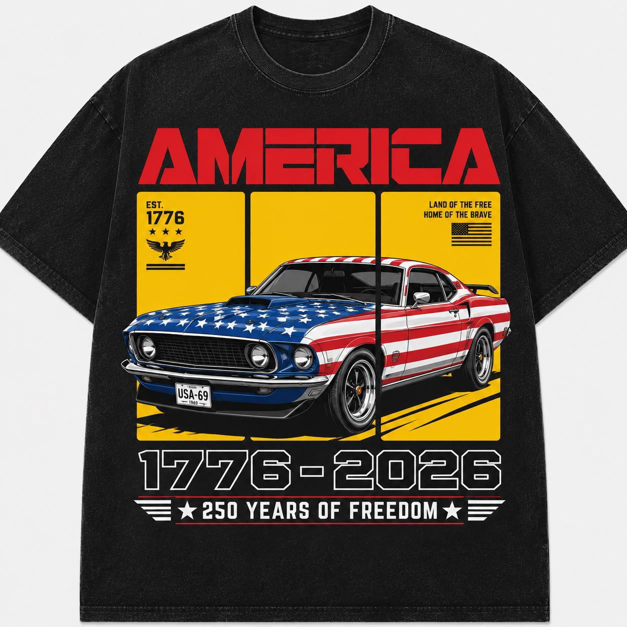 Teeso Vintage American Muscle Car Shirt 250 Years Freedom Graphic Tee ...