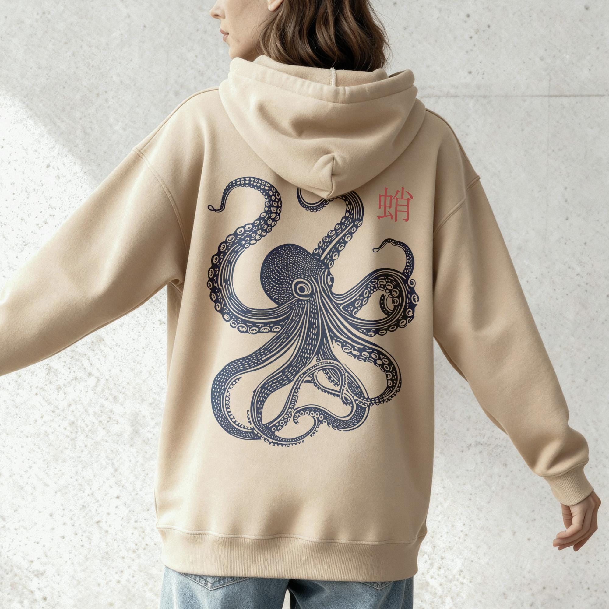 Teeso Vintage Octopus Hoodie – Unisex Sweatshirt with Japanese Ocean ...
