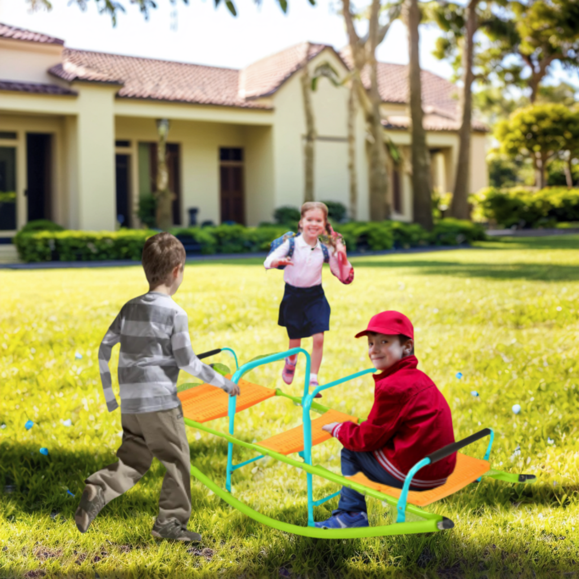 Teeter Totter Seesaw for Kids Outdoor, SHINPT 2 in 1 Metal Rocking ...