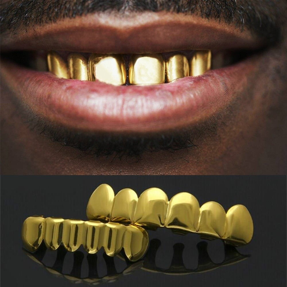 Teeth Grillz Gold Grills for Your Teeth Fake Teeth 18K Gold Plated Iced ...
