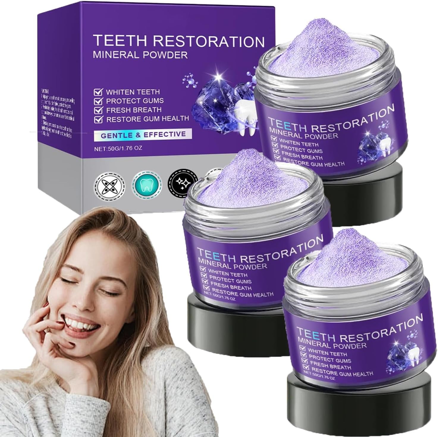 Teeth Restoration Mineral Powder, 50g/1.76 oz Mineral Tooth Powder ...