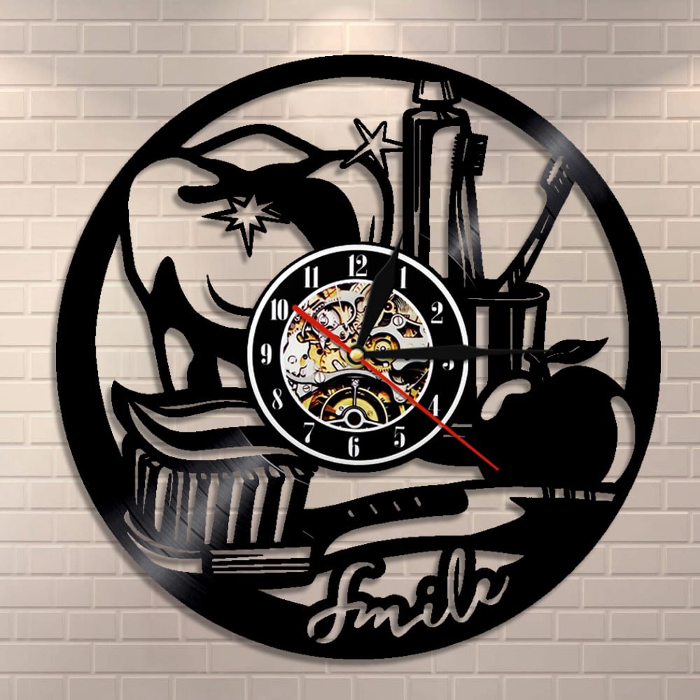 Teeth Vinyl Record Clock Dentist Gift Office Decor Wall Art Modern Wall Clock Dentistry Vintage ...