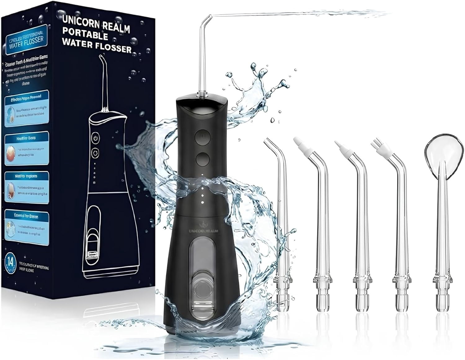 Teeth Water Flosser - Wireless Charging Oral Irrigator 4 modes 5 nozzle ...