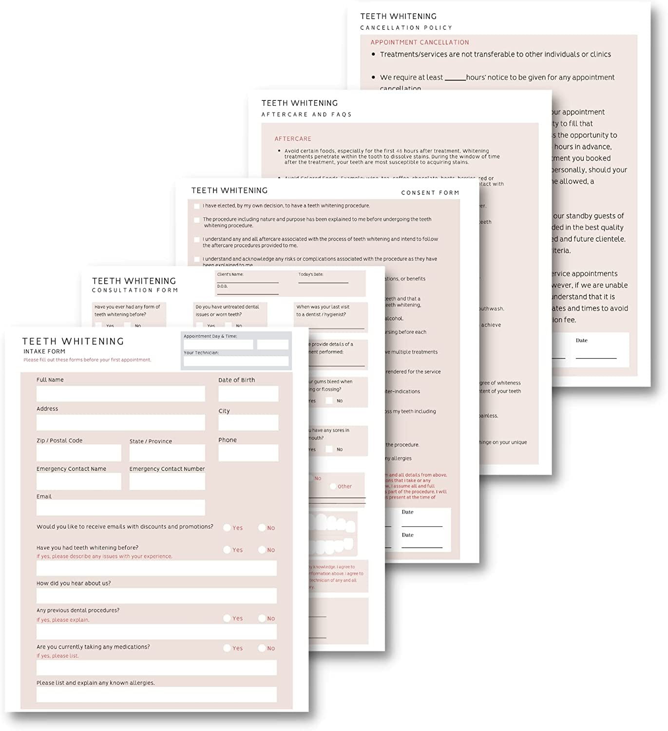 Teeth Whitening Intake, Consent, and Aftercare Form 75 Pack 8.5 x 11 ...