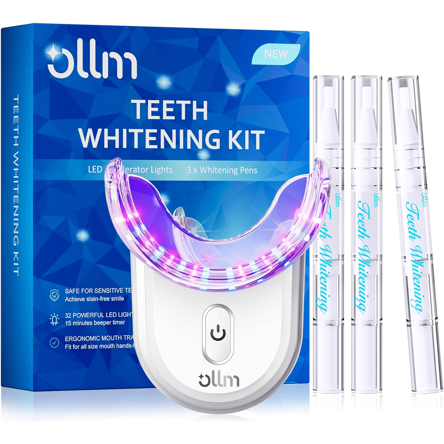 OLLM Teeth Whitening Kit, 32X LED Light, 35% Carbamide Peroxide, 3 Gel ...