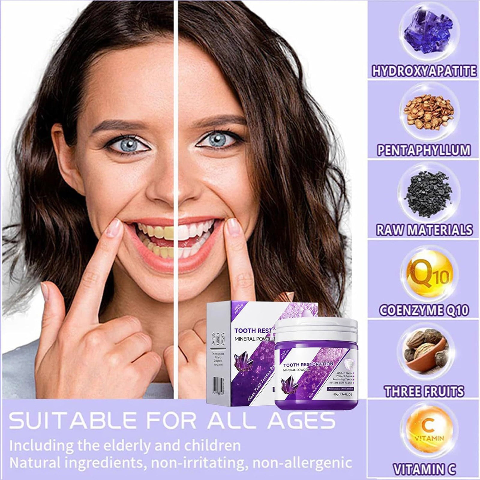 Teeth Whitening Teeth Restoration Mineral Powder 50g Purely White ...
