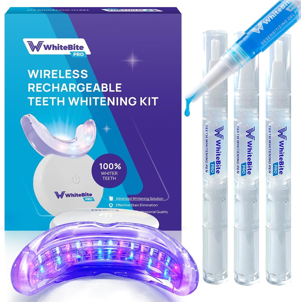Whitebite Pro Rechargeable Teeth Whitening Kit with 3 Whitening Gel ...