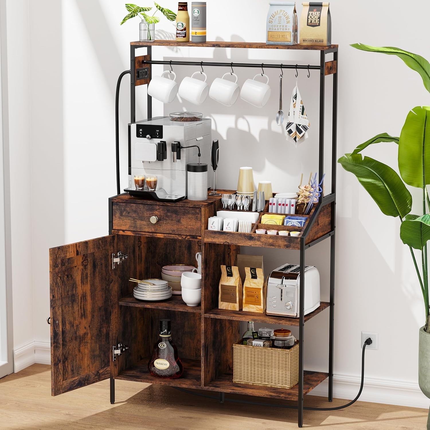 Teetheory 5 Tiers Bakers Rack with Power Outlet, 32'' Coffee Bar Table ...