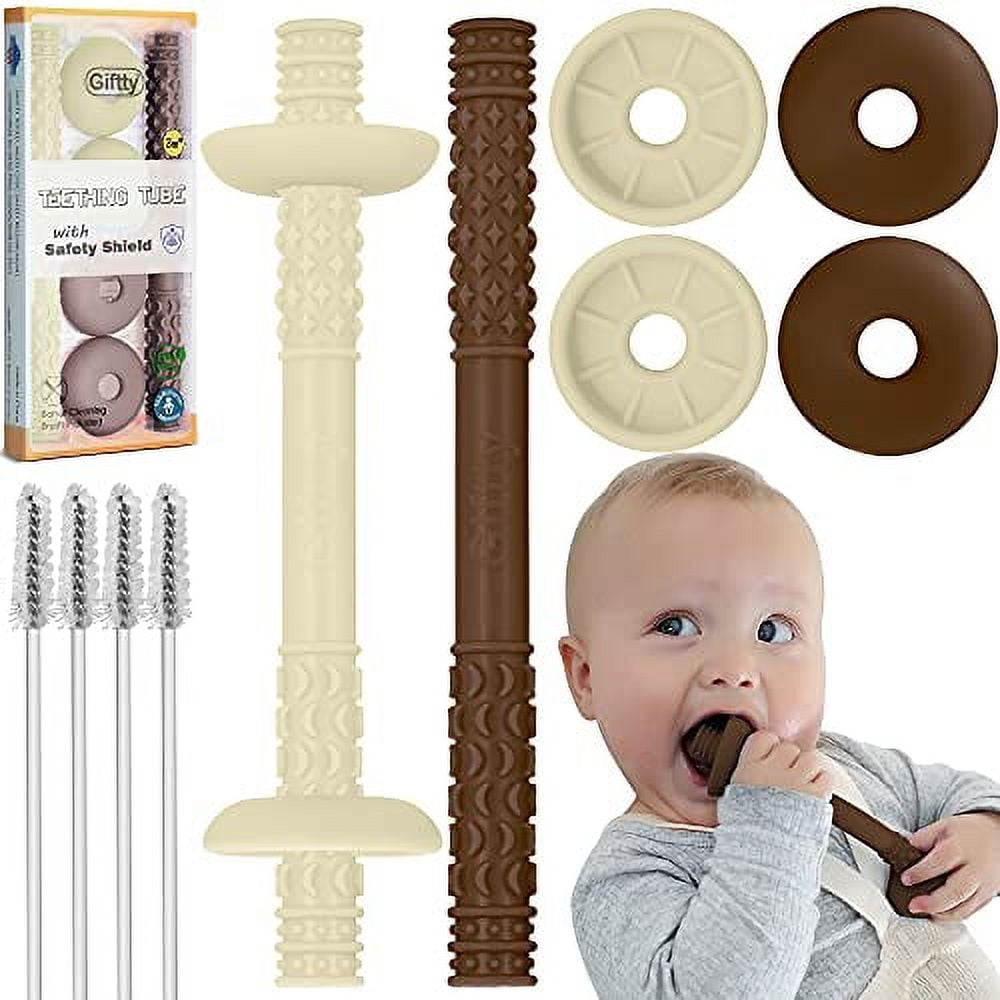 Teething Tube with Safety Shield Baby Hollow Teether Stick Sensory Toys ...