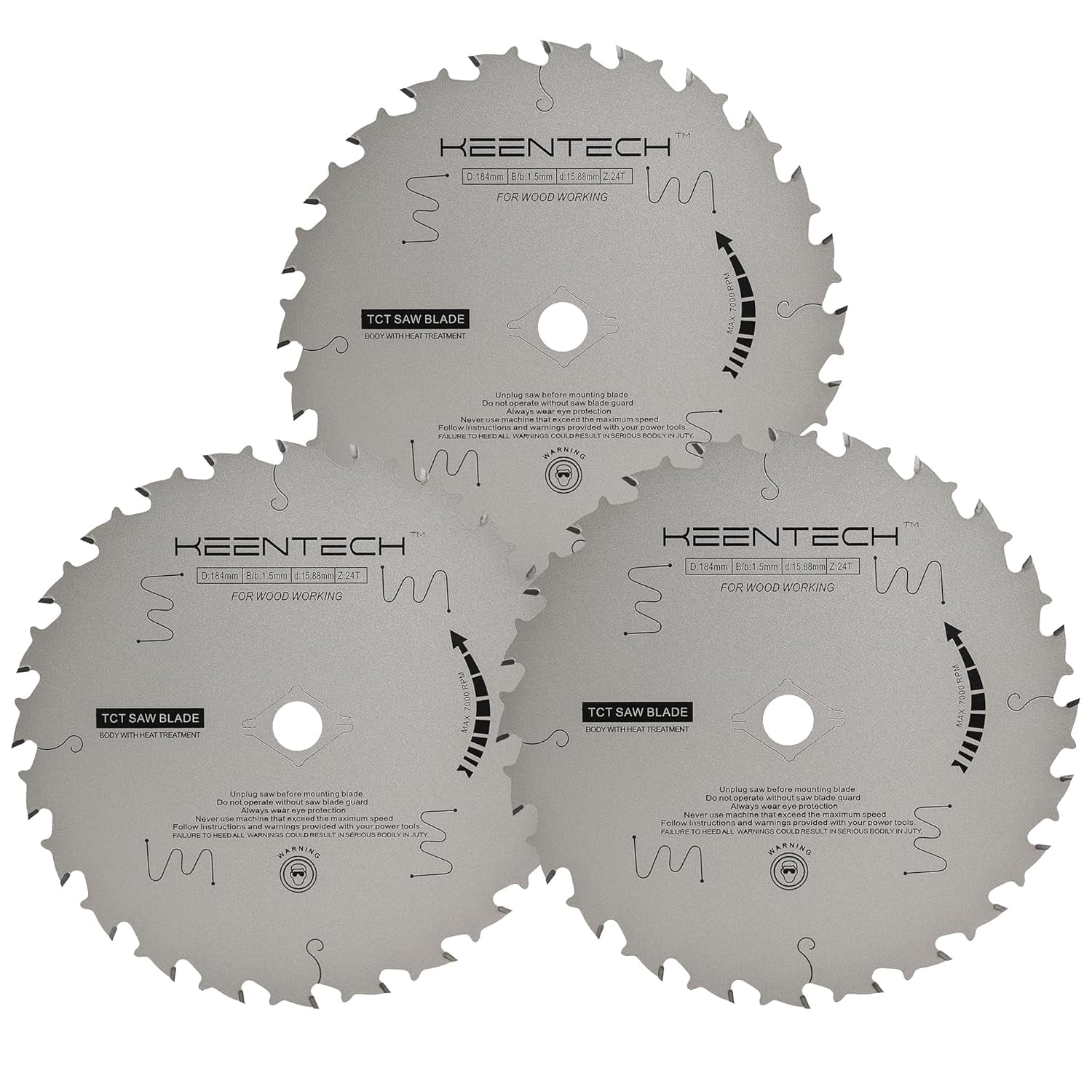Teflon Coating 7-1/4 Inch Circular Saw Blades 24T 3 Pack, 5/8 Inch ...