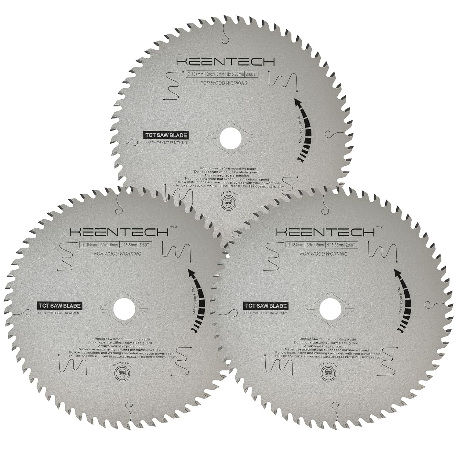 Teflon Coating 7-1/4 Inch TCT Circular Saw Blades 60T ATB 3 Pack, 5/8 ...
