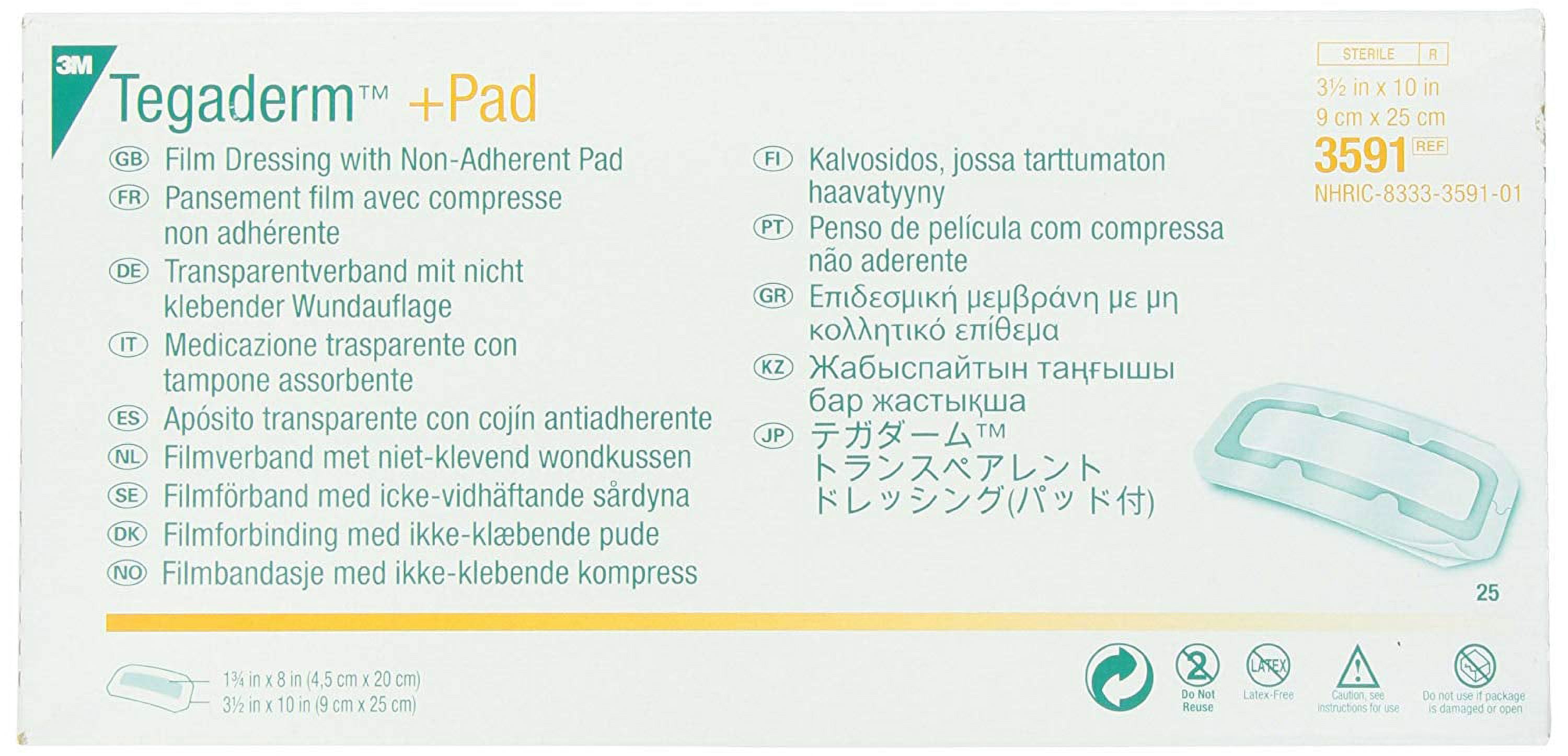 Tegaderm + Pad Film Dressing Non-Adherent Pad, 3½ in. x 10 in. (Box of ...