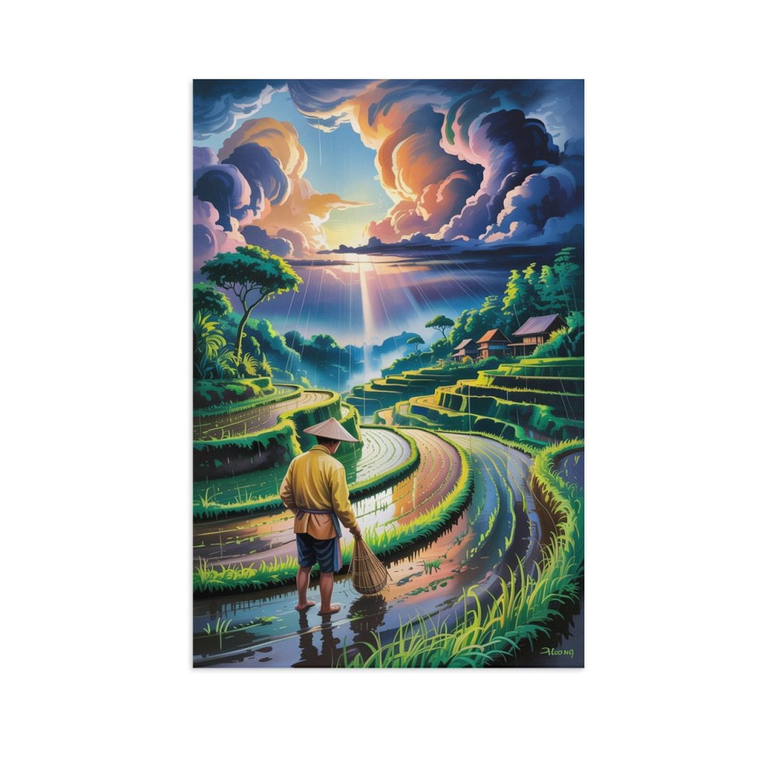 Tegalalang Rice Terrace Rainy Season Bali Wall Art Realistic Oil ...