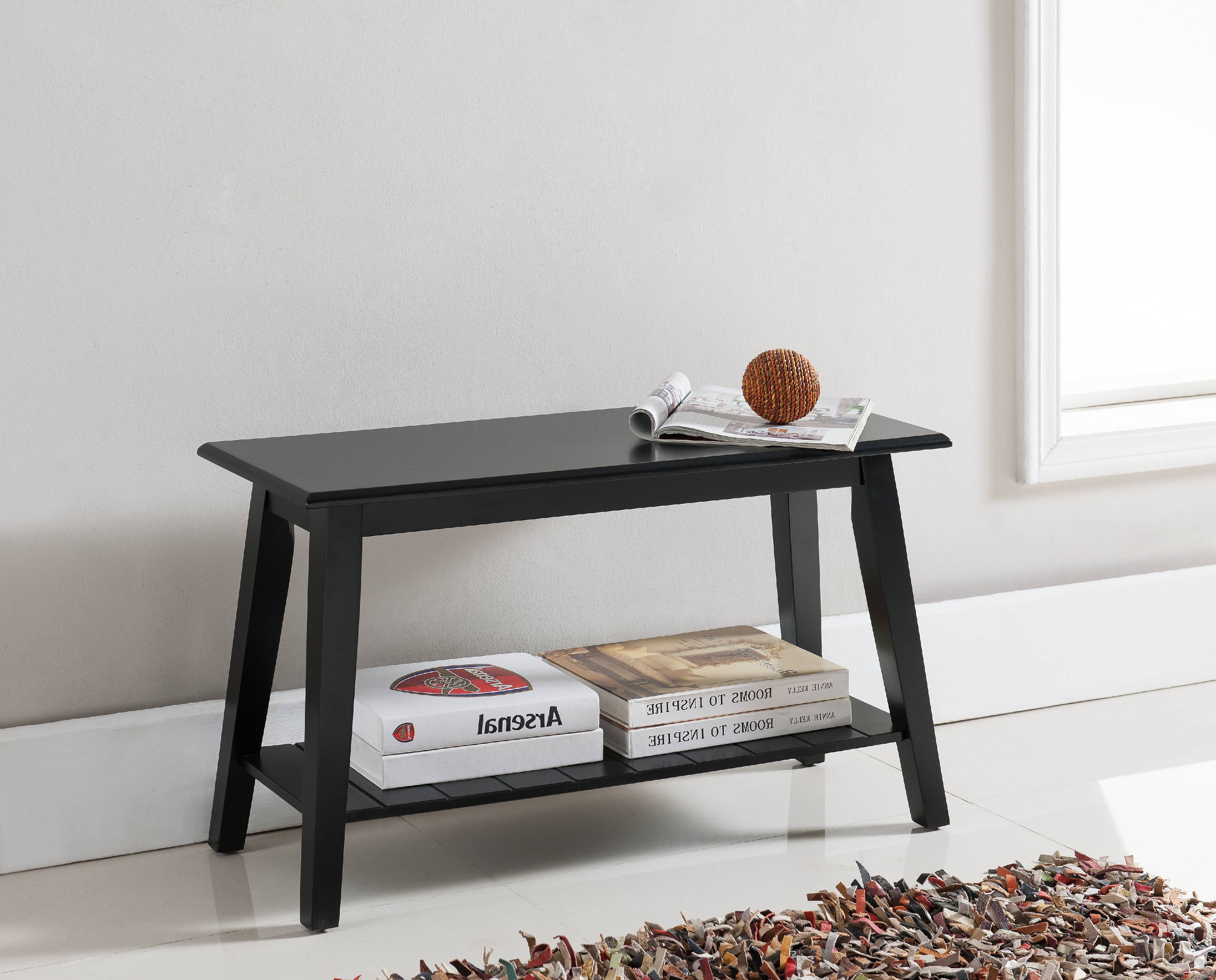 Tegan Sturdy Black Wood Contemporary Entryway Shoe Bench with Storage ...