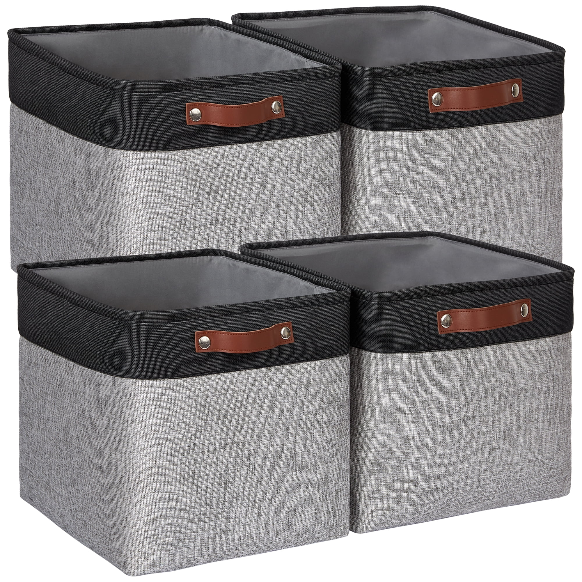 Tegance Storage Cubes 13x13 Fabric Baskets 4 Pack with Leather Handles ...