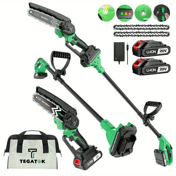Tegatok Cordless 2-in-1 Pole Saw Mini Chain Saw with 18 Ft Extendable ...