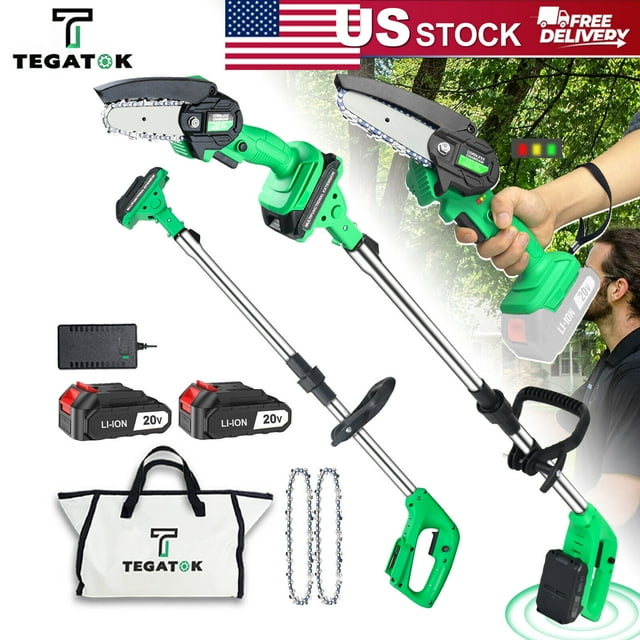 Tegatok 20V 2-in-1 Cordless Mini Chainsaw with 5.5ft Extension Pole - 4 ...