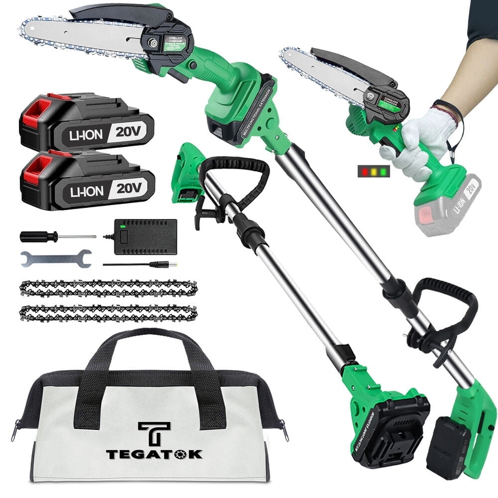 Tegatok Cordless 6" Pole Saw Mini Chainsaw 2-in-1 Tree Trimming ...