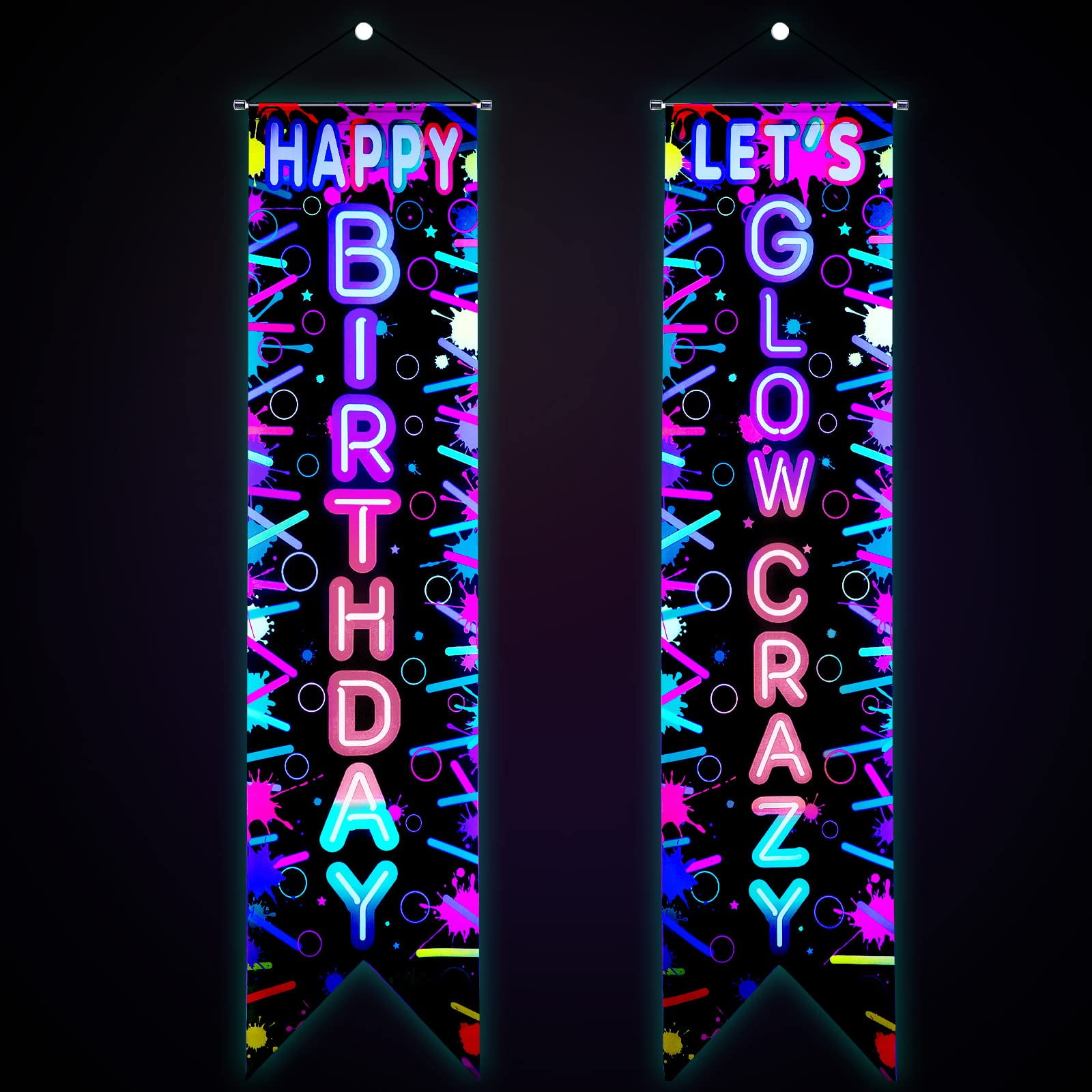 Tegeme Glow in the Dark Party Supplies Neon Happy Birthday Banner Crazy ...