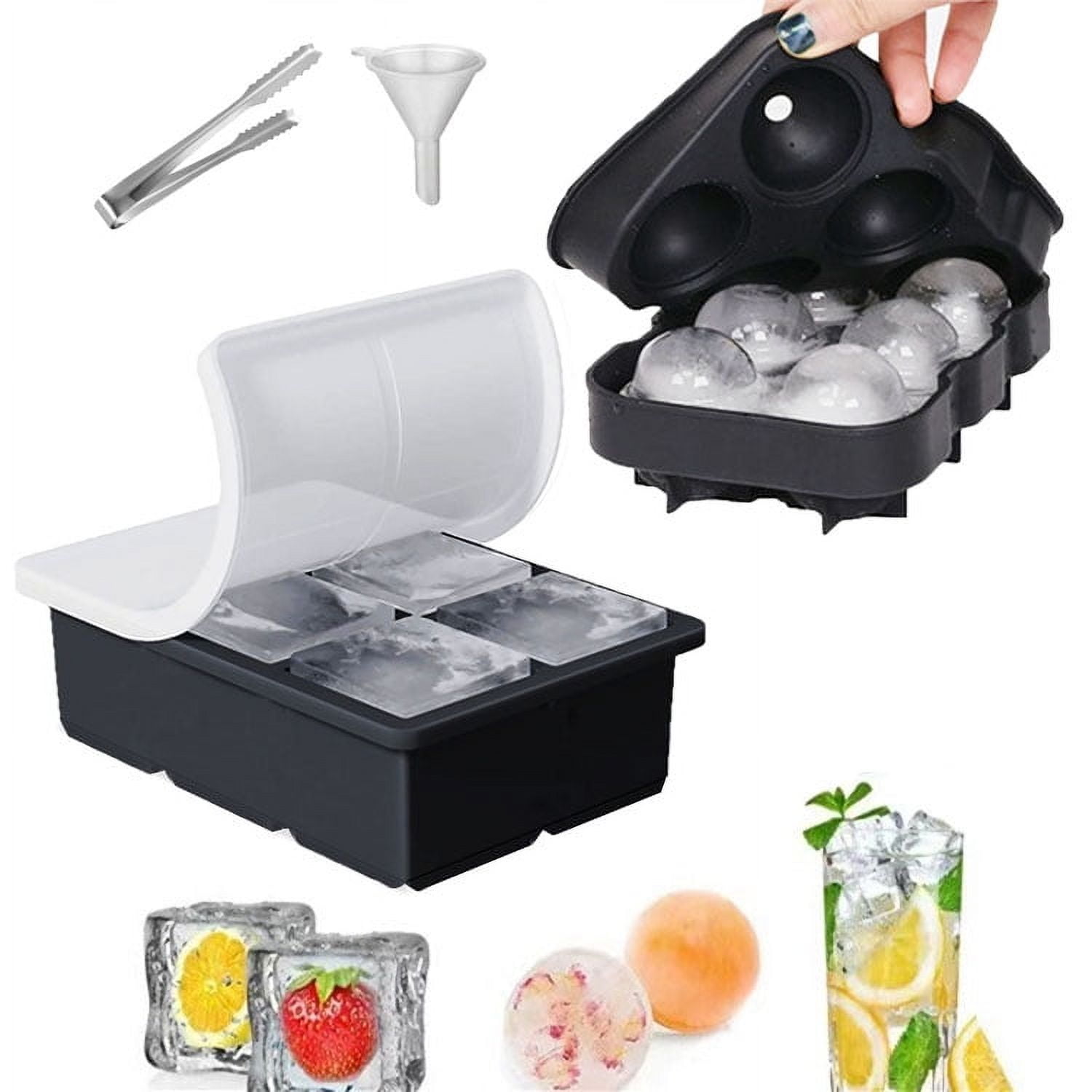 Tehan Ice Cube Trays Set of 2, Sphere Ice Ball & Large Square Ice Cube ...