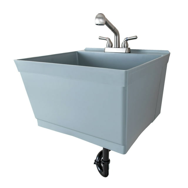 Tehila Wall Mounted Gray Utility Sink with Stainless Finish Pull-out ...