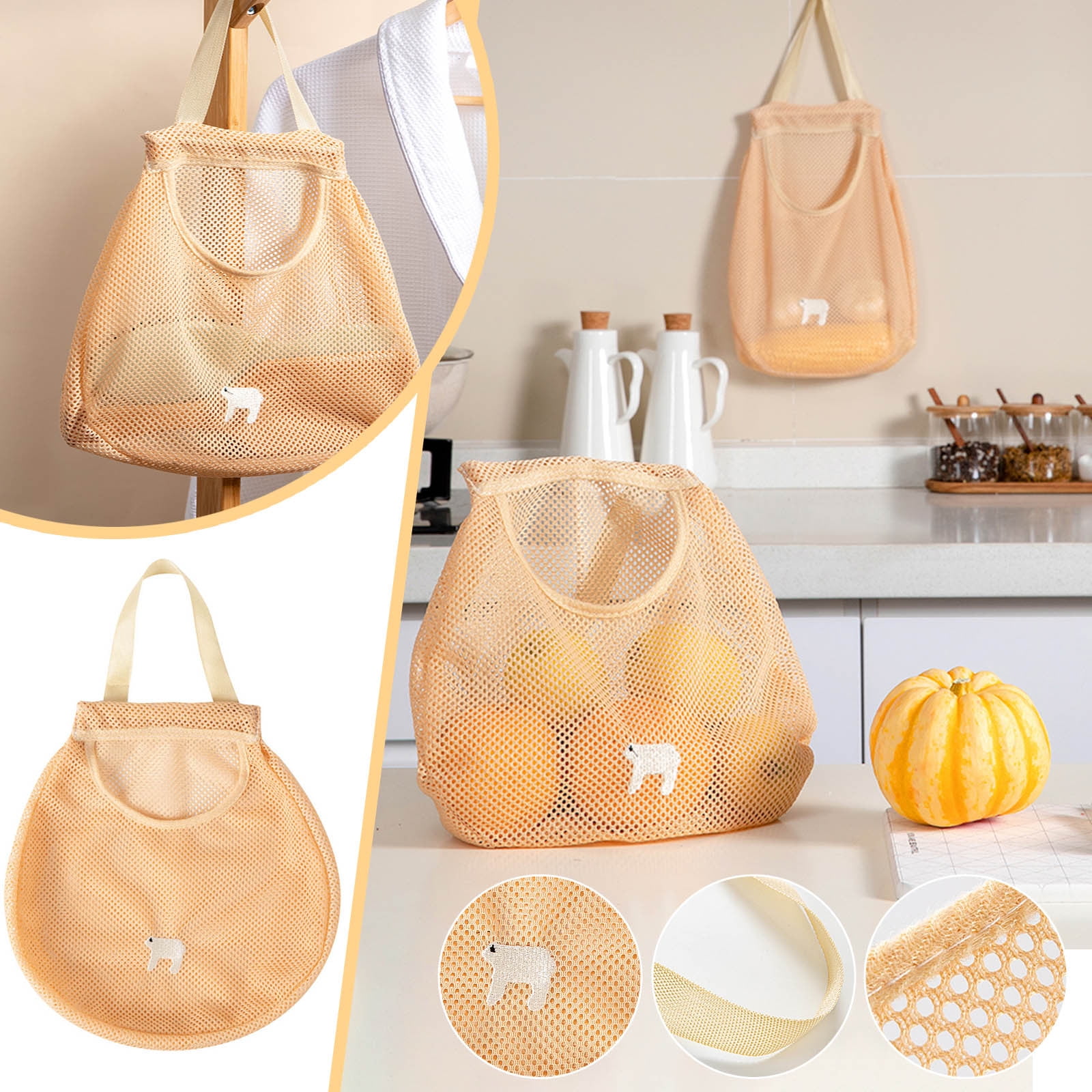 Teissuly 1Pcs Reusable Hanging Storage Mesh Bags Wall Mount Hanging ...