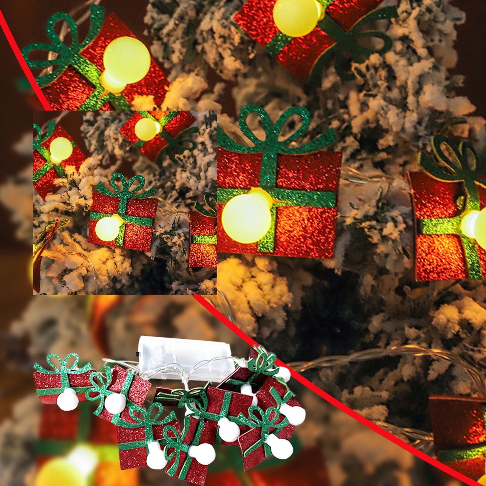 Teissuly 20 LED Christmas Gift Orb String Lights Warm White, Battery ...