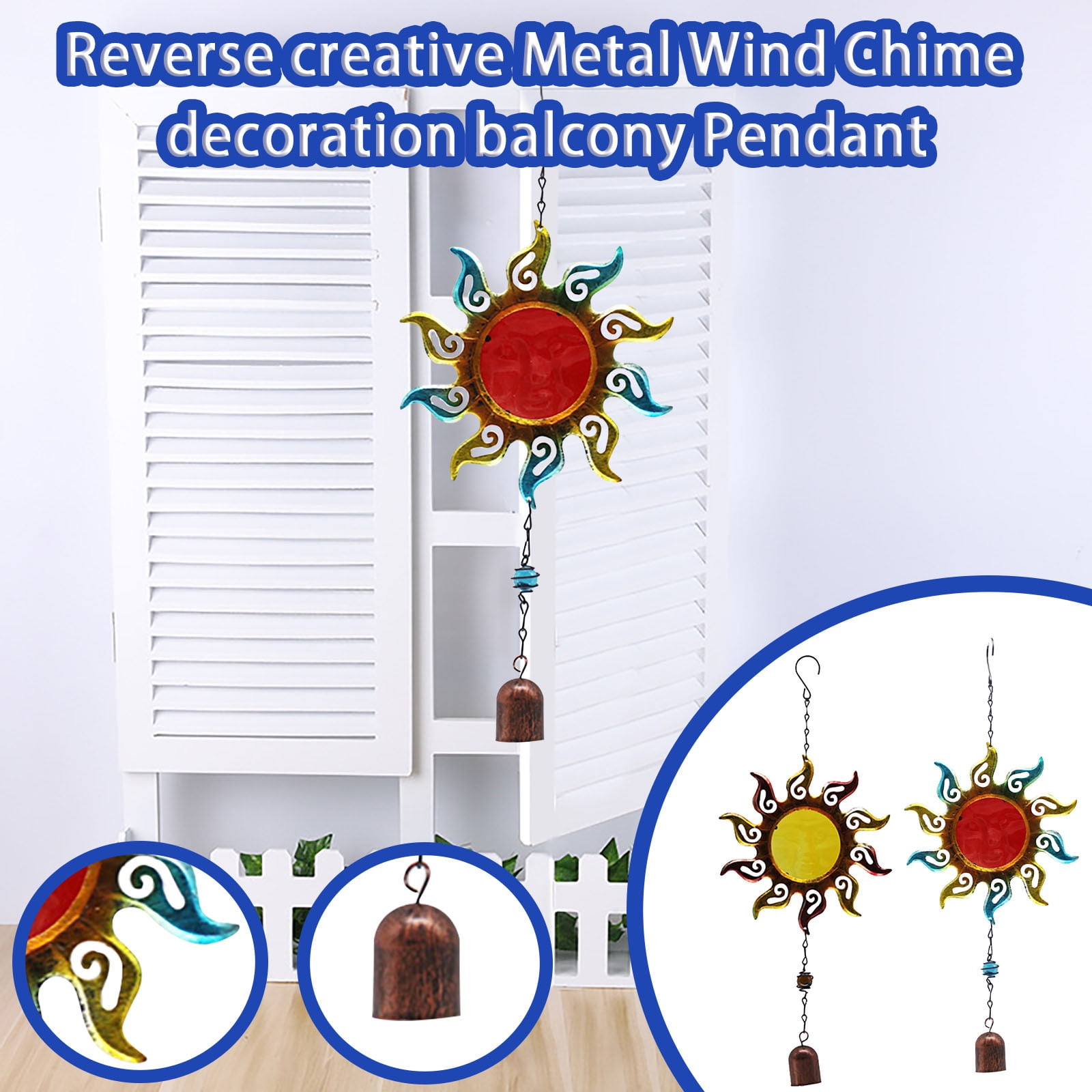 Teissuly 2PC Sun Wind Chimes Wrought Iron Ornaments Balcony Pendant ...