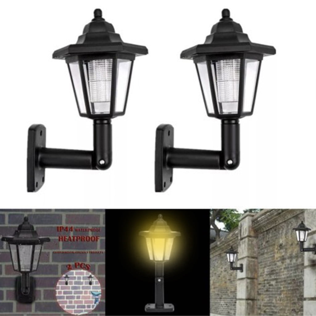 Teissuly 2x Solar Power LED Light Way Wall Mount Garden Fence Lamp ...