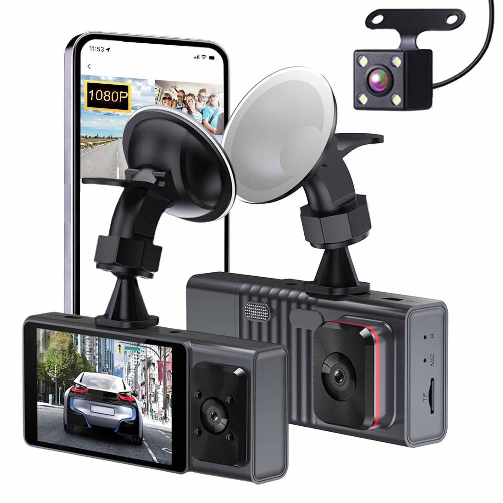 Teissuly 3 Channel Dash Cam Front And Rear Inside 1080P Dash Camera For ...