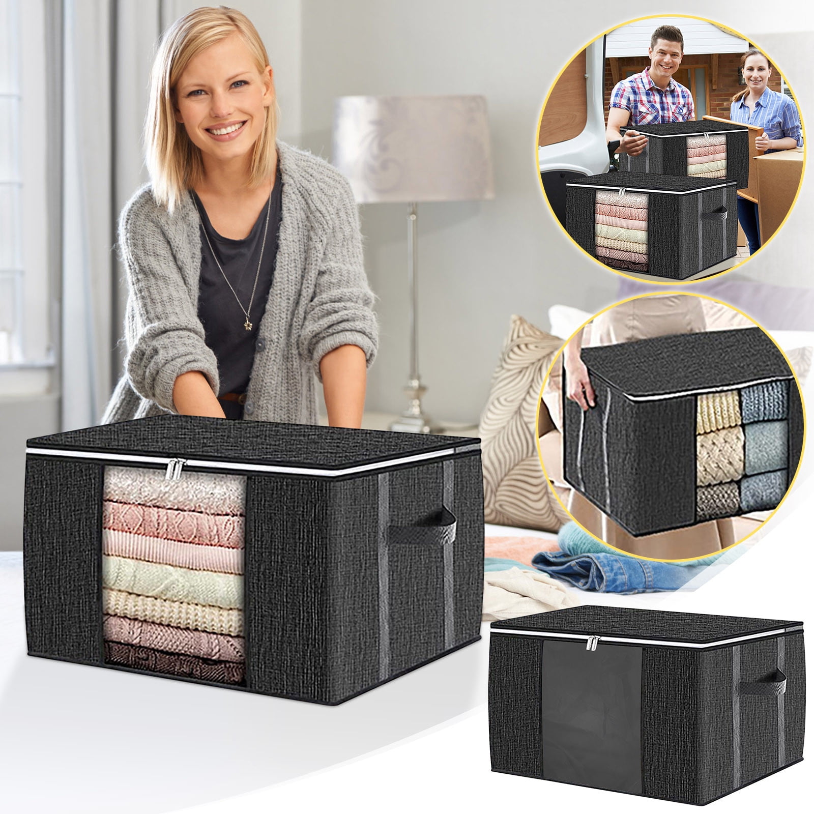 Teissuly 3 Pack Clothes Storage, Foldable Blanket Storage Bags, Storage ...