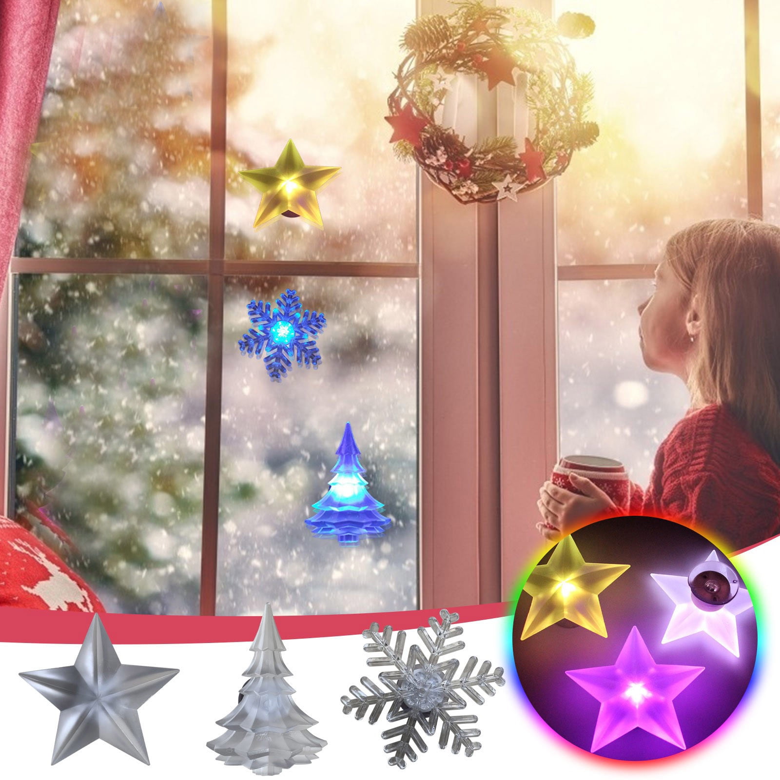 Teissuly 3Pcs Christmas Window LED Colorful Slow Flashing Battery ...