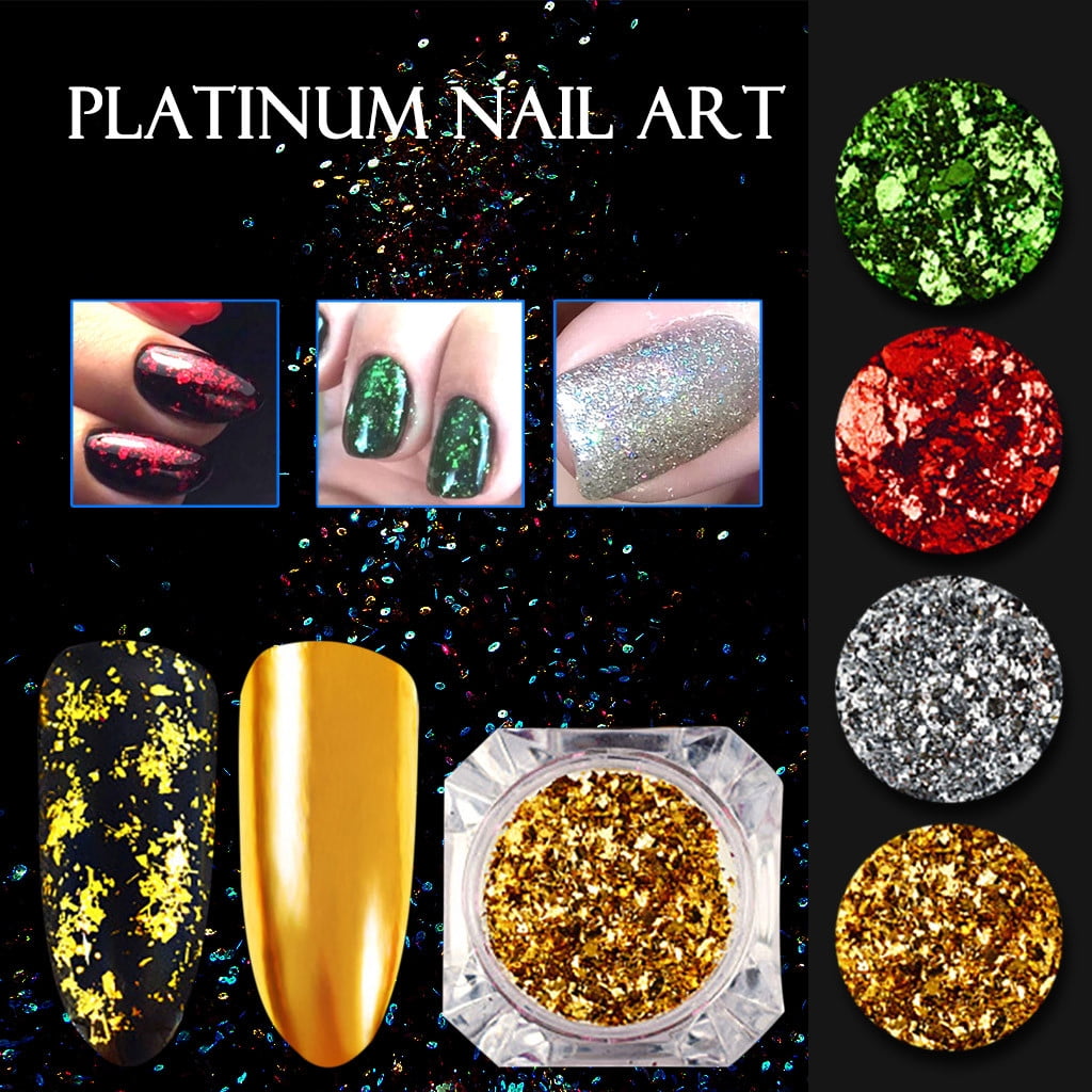 Teissuly 4 Colors Tinfoil Nail Art Stickers DIY Decorations Glitter ...