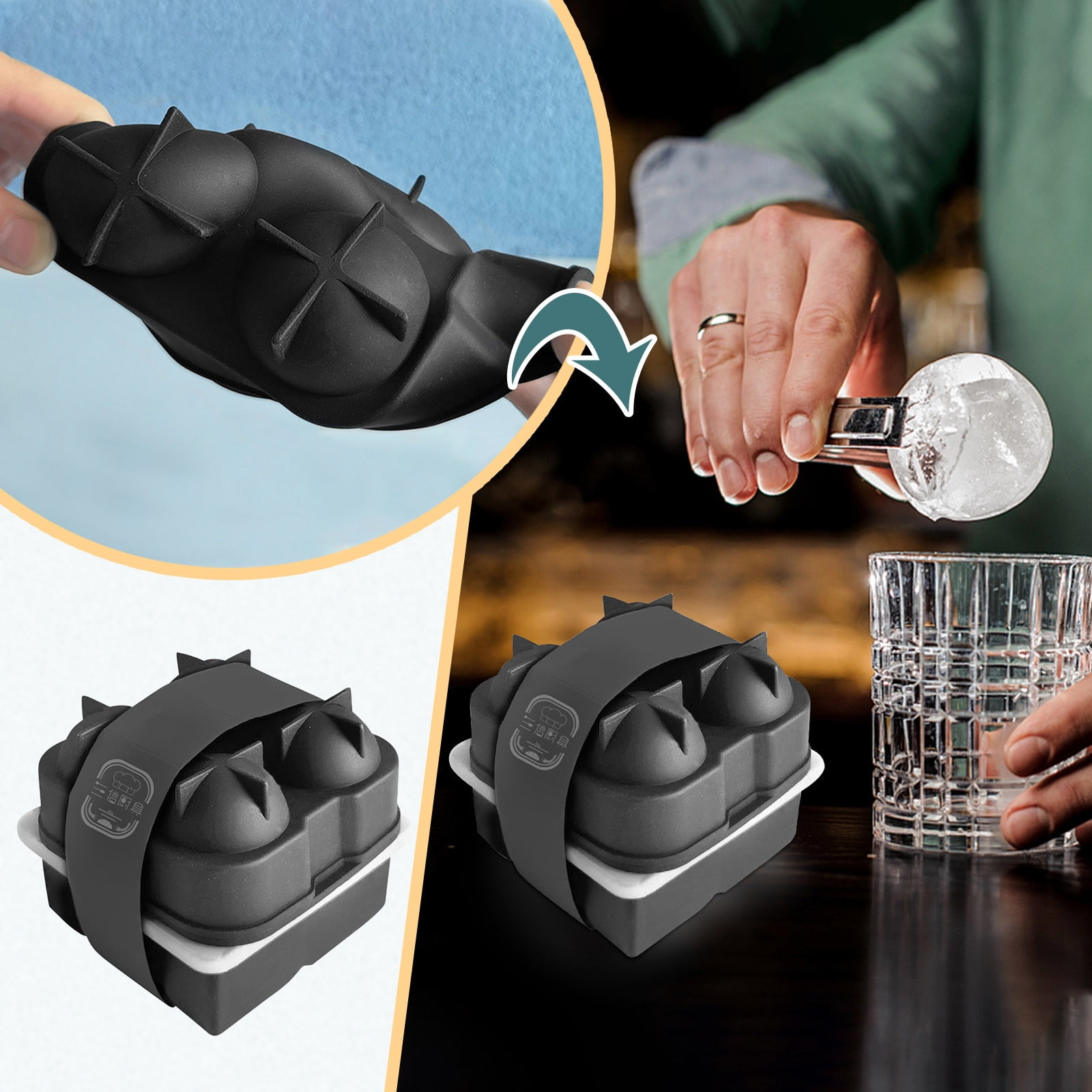 Teissuly 4 Even Ice Tray Set Silicone Round Ice Ball Three-dimensional ...