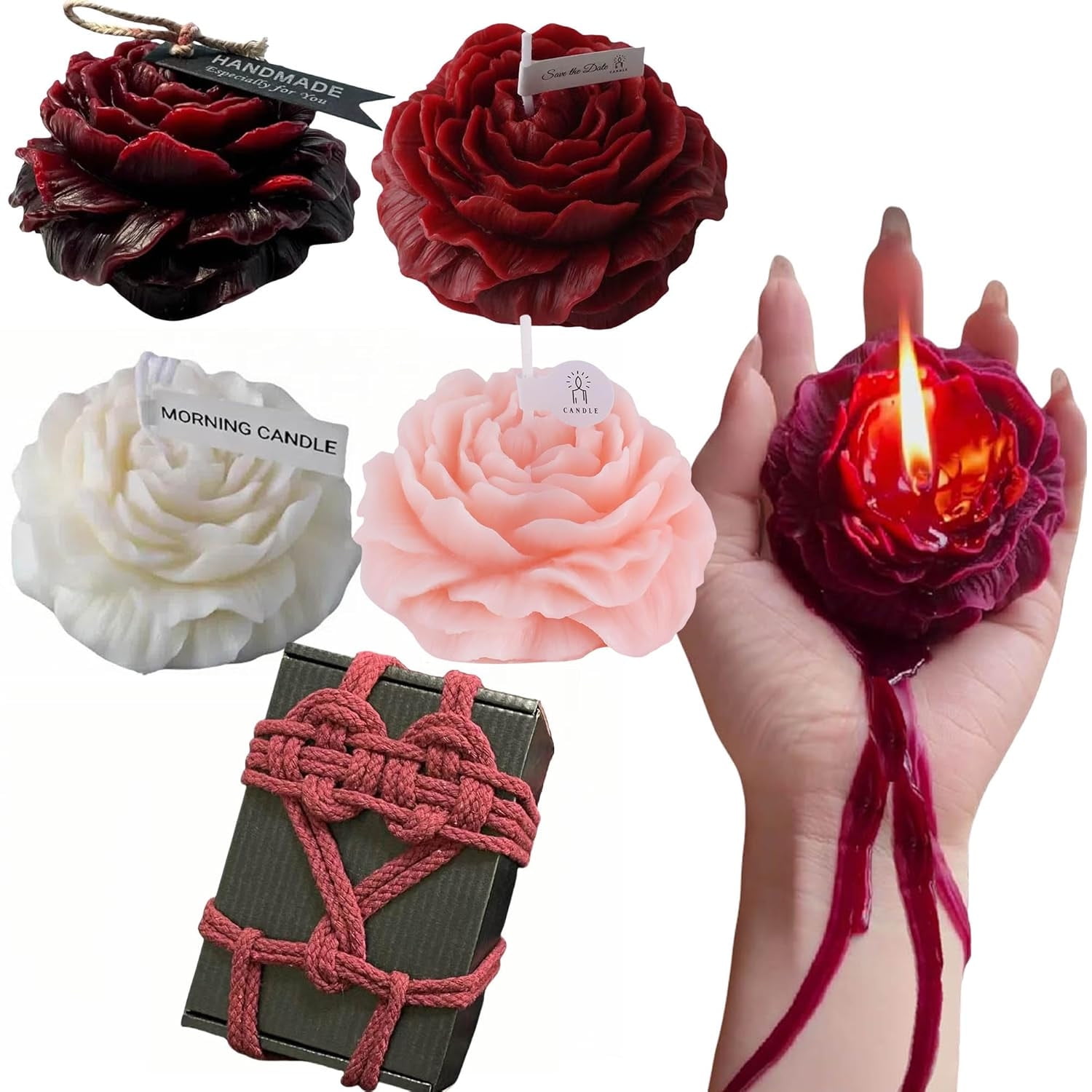 Teissuly 4 Pcs Low Temperature Candles Wine Red Rose Flower Shaped ...